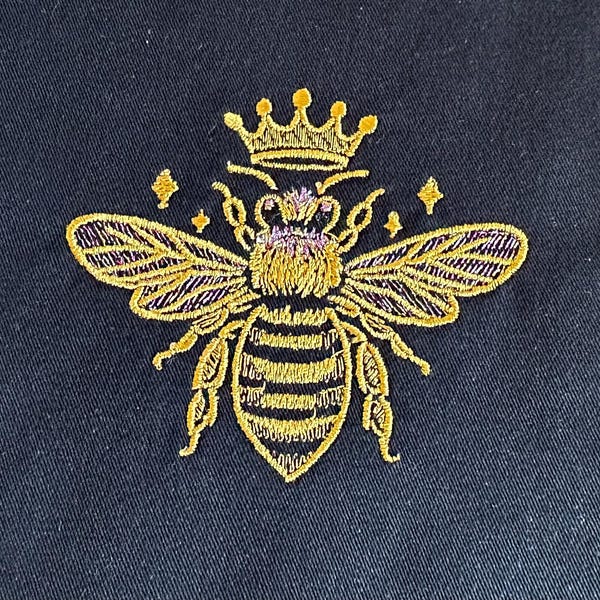 Queen Bee Embroidery Design - Royal Luxurious Insect for Dark Textiles ...