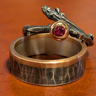 Band Tree Ring Nature Inspired Band Oak Leaf Ring Acorns Band Embossed ...