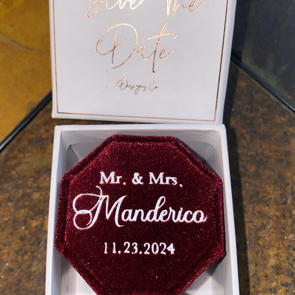 Triple Slot Octagon Velvet Ring Box Custom Wedding Ring Box Engagement ...