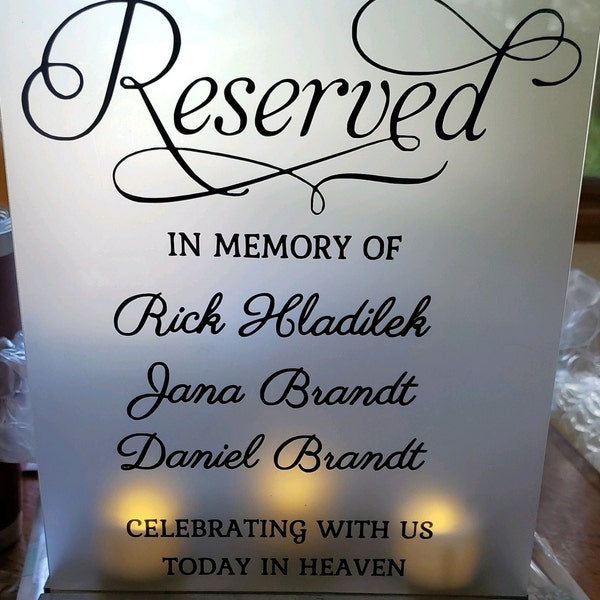 Reserved in Memory of Wedding Memorial Sign, Frosted Memorial Sign ...