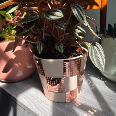 Checkered Disco Planter 5 Inch Rose Gold Disco Pot for Plants Boho ...