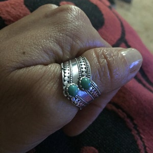 Two Stone Turquoise Ring, Thumb Ring, Chevron Ring, Boho Sterling ...