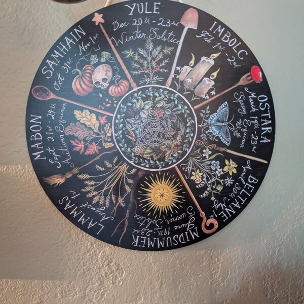 Pagan Wheel of the Year Calendar Black Goth, Wiccan Neo Pagan Sabbats ...