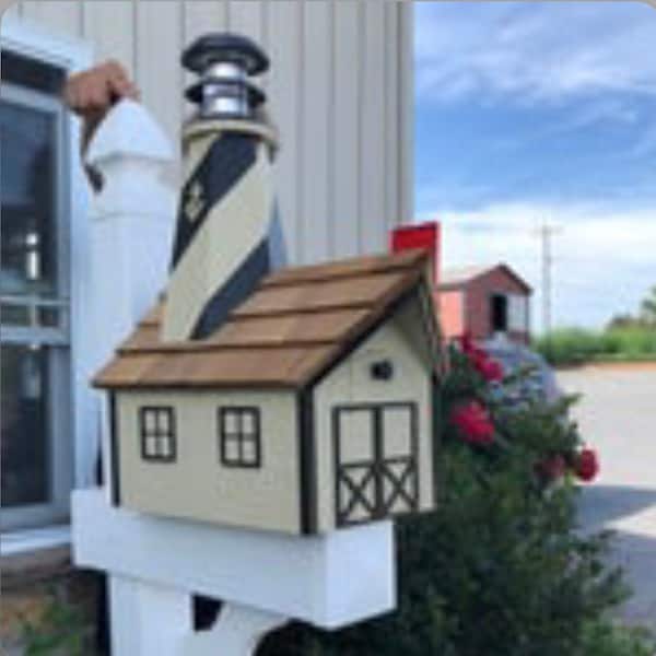 Wooden Country Mailbox With Solar Lighthouse| Unique Rustic Outdoor ...