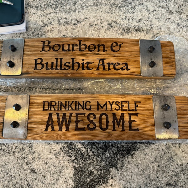 Whiskey Barrel Signs Made From Full Length Barrel Staves & Barrel Hoops ...