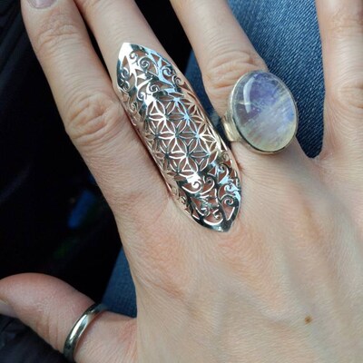 Flower of Life, Long Ring, Chunky Statement Jewelry, 925 Sterling ...