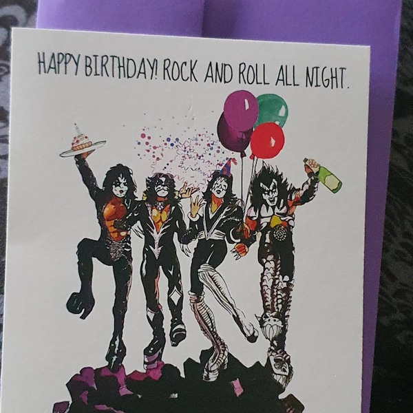 Fun 'rock and Roll All Night' Birthday Card, 70s Music, Rock Music, 70s ...