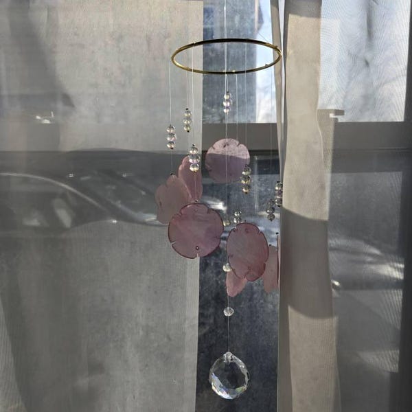 Cherry Blossom Shell Sun Catcher | Crystal Prism, Handmade Mobile - Etsy