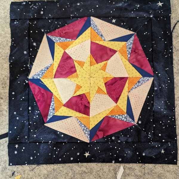 Blossom Burst Quilt Block Pattern; PDF Instant Download; Paper Pieced Patchwork Block; Four ...