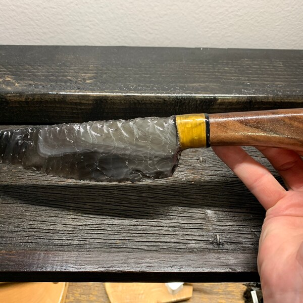 Rainbow Obsidian Knife With Flame Box Elder Handle - Flintknapped ...