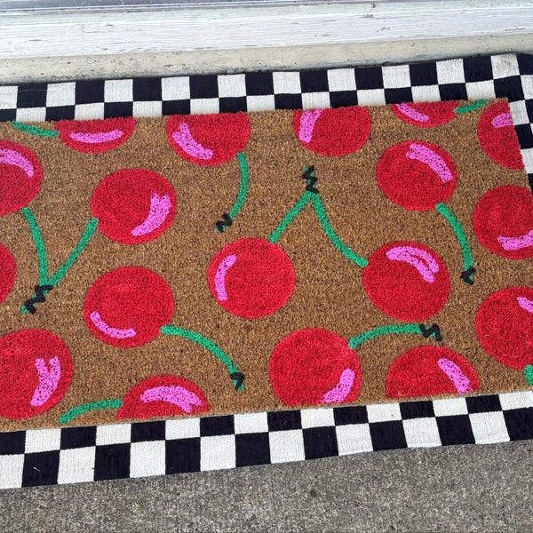 Cherry Coir Doormat, Colorful Fruit Welcome Mat for Spring and Summer ...