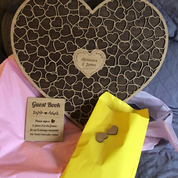Oak & Walnut- Wedding Heart Shaped Alternative Guestbook With Sign - up ...