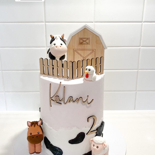 Barn Cake Topper, Farm Yard Theme Topper, 1st Birthday, Wooden Farmyard ...