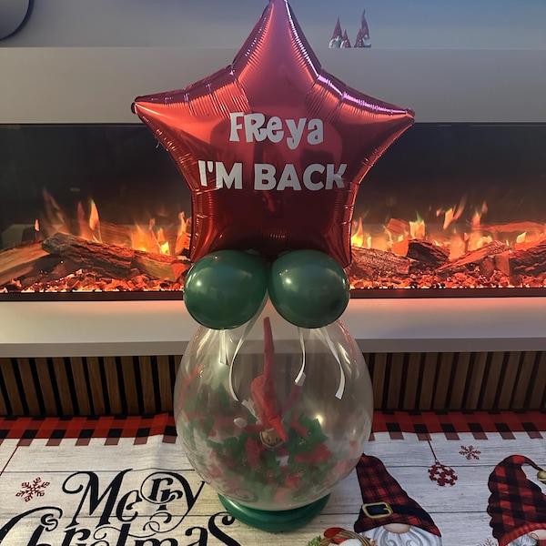 Personalised Elf Arrival Balloon DIY Balloon Kit POP ME Balloon Suprise ...