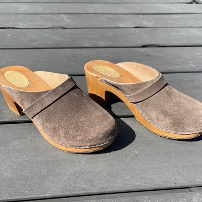 SALE 25% off White Leather Wooden Clogs With Clips, Handmade Swedish ...