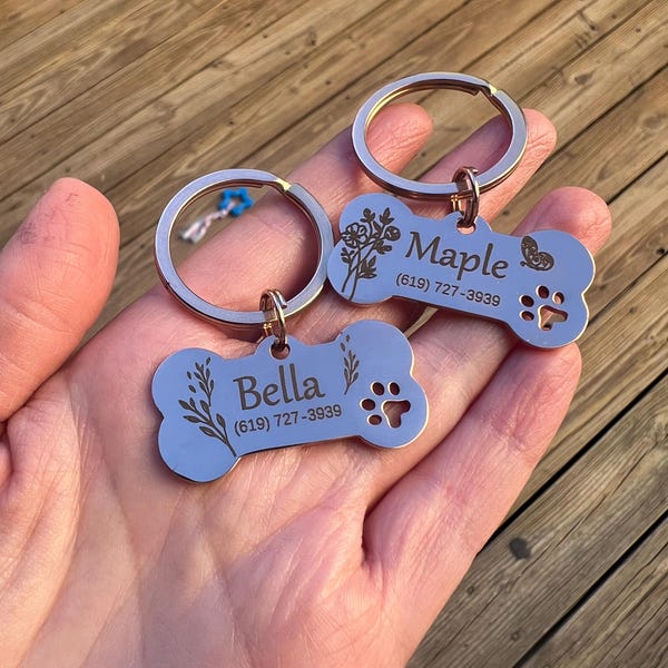 Cute Dog Tag Personalized for Dog, Custom Bone Dog Tags, Dog Name Tags ...