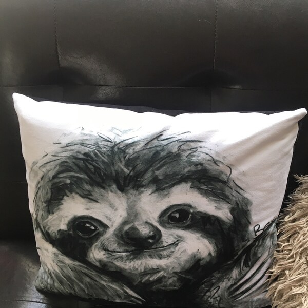 Cute Charcoal Sloth Vegan Cushion by Bex Williams Cheeky Sloth Handmade ...
