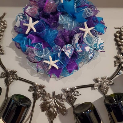 12 or 17 Beach Mermaid Sea Life Deco Mesh Centerpiece / Candle Holder ...