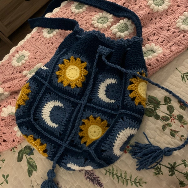 Sun and Moon Drawstring Crossbody Bag Crochet PDF PATTERN ...