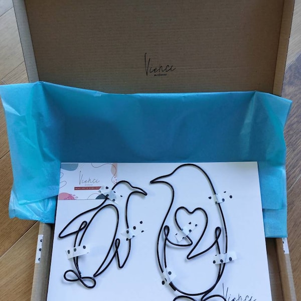 Penguin Gift Wire Wall Art Decor Sign Christmas Ornament, Mom and Baby ...