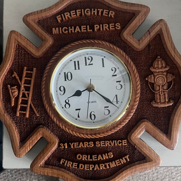 Firefighter Maltese Cross Personalized Hardwood Clock Award Made in ...