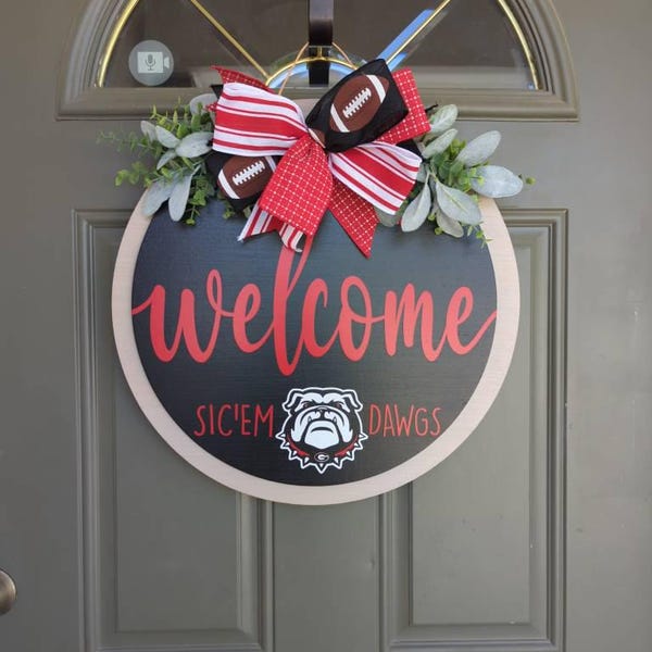 Georgia Door Wreath | Front Door Decor | UGA Door Hanger | Front Door ...