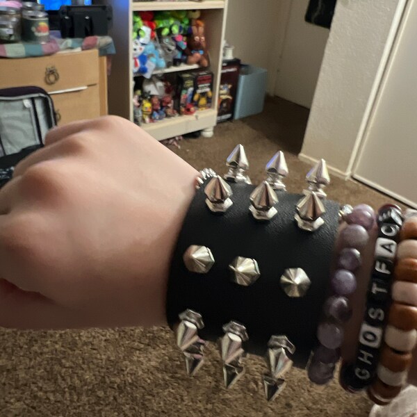 3 Row Spike Emo Goth Alt Wristband Snap Button Bracelet - Etsy