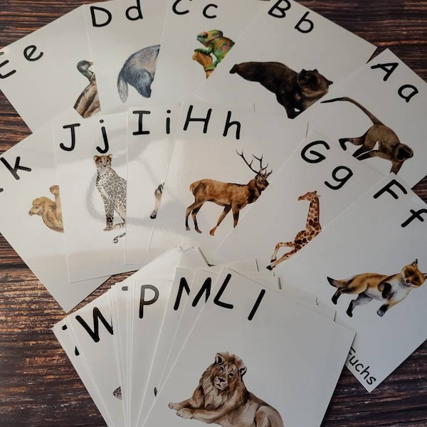 ABC Lernkarten Tiere | Montessori Buchstaben Karten | Abc-wandbild ...