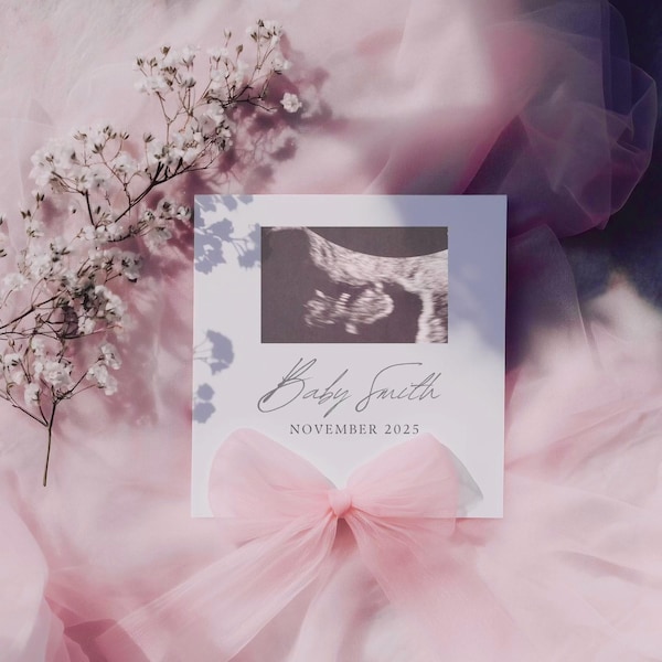 Simple Pink Girl Pregnancy Announcement Pink Simple Announcement Social ...