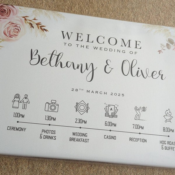 Personalised Wedding Seating Chart Autumn Pink Flowers - Minimalist ...