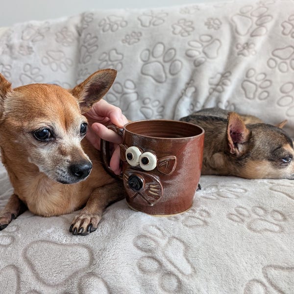 PENELOPE Pottery Chicken Mug in Blue. Cute Hot Tea Mug. Funny Face ...