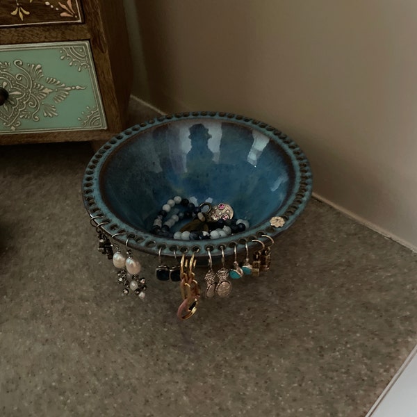 Earring Bowl in Rain Glaze (foggy Green/blue) Jewelry Bowl/ Earring ...