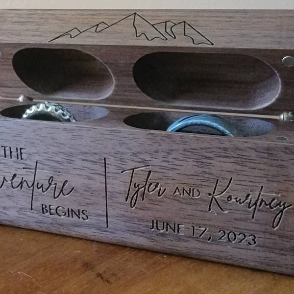 Wide Double Ring Box - Slim Ring Storage for 2 Rings, Engraved Wood ...
