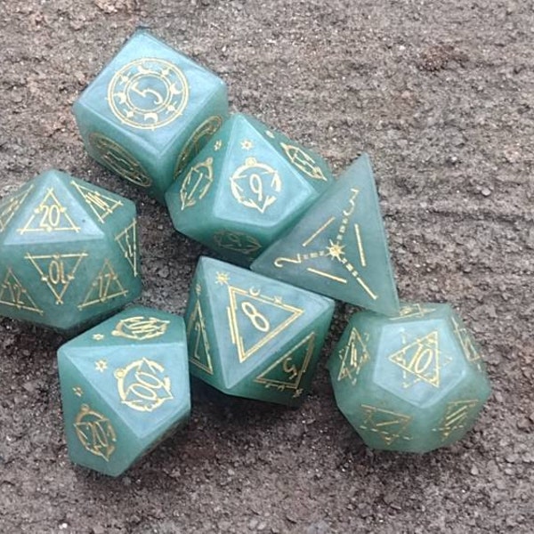Green Jade DND Dice Set, Aventurine Sharp Edge D&D Dice Set, Dungeons ...