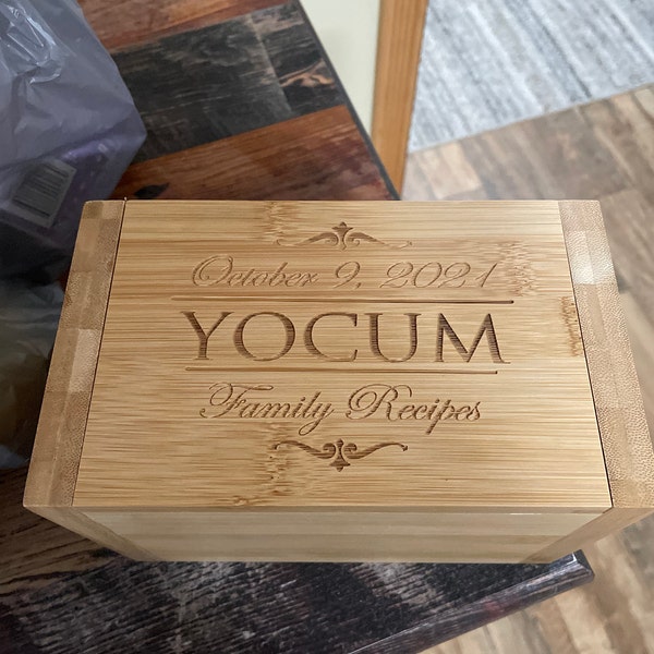 Personalized Wood Recipe Box, Engraved Recipe Box, Custom Wood Recipe ...