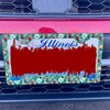 Blue Boho Floral Car Metal License Plate Frame, Groovy Hippie Flower ...