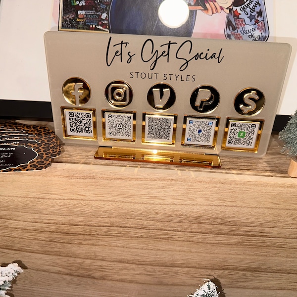 QR Code Display Sign Acrylic, Social Media Sign, 5 Codes, SIZE 4.5x8.6 ...