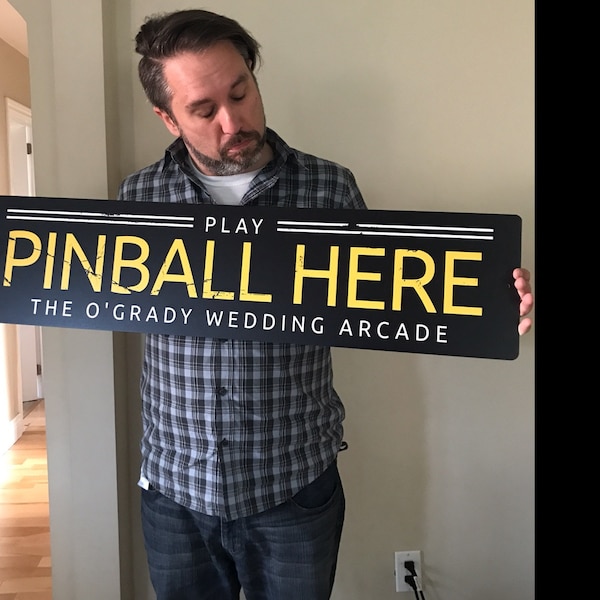 Play Pinball Here Sign, Arcade Decor, Family Name Sign, Game Room Sign ...
