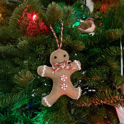 Felt Gingerbread Man Ornament, Peppermint Gingerbread Man, Christmas ...