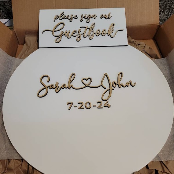 Round 3D Wedding Guest Book Alternative, Connected Heart Guest Book ...