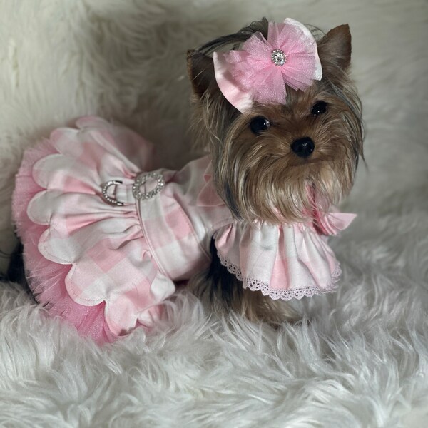 Leopard Print Dog Dress for Small Dogs, Custom Printed Yorkie Fabric ...