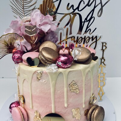 Floating Top and Side Cake Topper Happy Birthday Rose Gold Vertical and ...