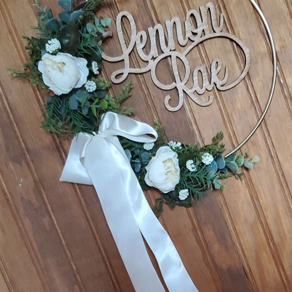 Nursery Wreath With Name - Baby Shower Gift - Baby Shower Wreath With ...