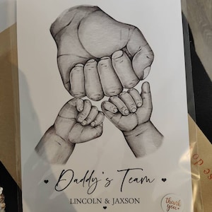 Personalised Family Daddy's Team Print Fist Hands up to 5 Children ONLY ...