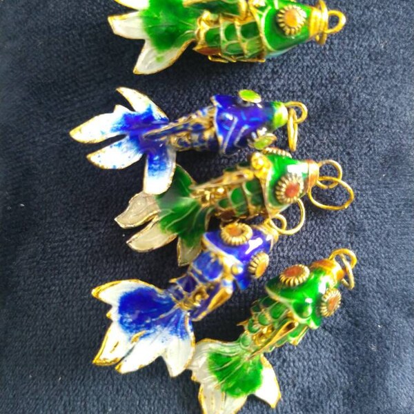 5PCS Handmade Cloisonne Articulated Fish Animal Brass Pendants-earrings ...