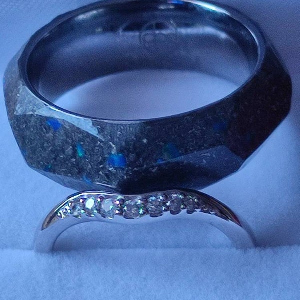 Tungsten Opal Glow Ring, Mens Wedding Band, Aqua Glow Ring, Opal ...