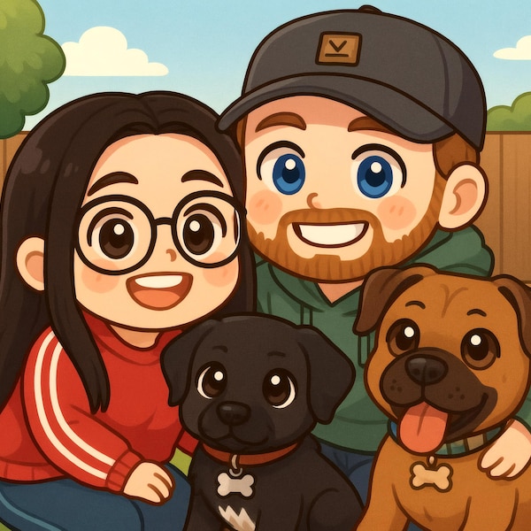 Custom Chibi Portrait: Family, Couple, Pet Cartoon (digital ...
