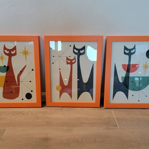 Mid Century Modern Wall Art Set Cat Art Mid-century Modern Art Set Cat ...