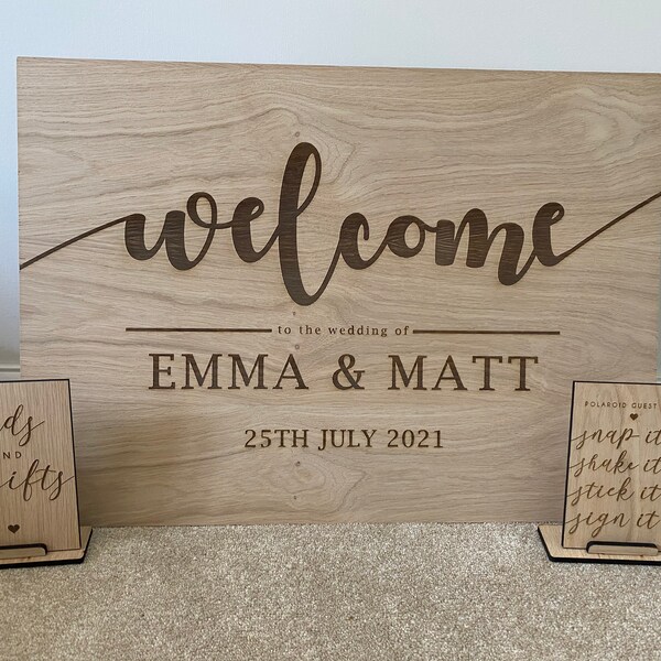 Welcome Wedding Sign Oak Laser Engraved Board - Wedding Signs ...
