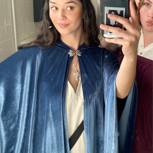 Arwen Steel Blue Velvet Cloak - Accessible Hands - Custom Length - Etsy